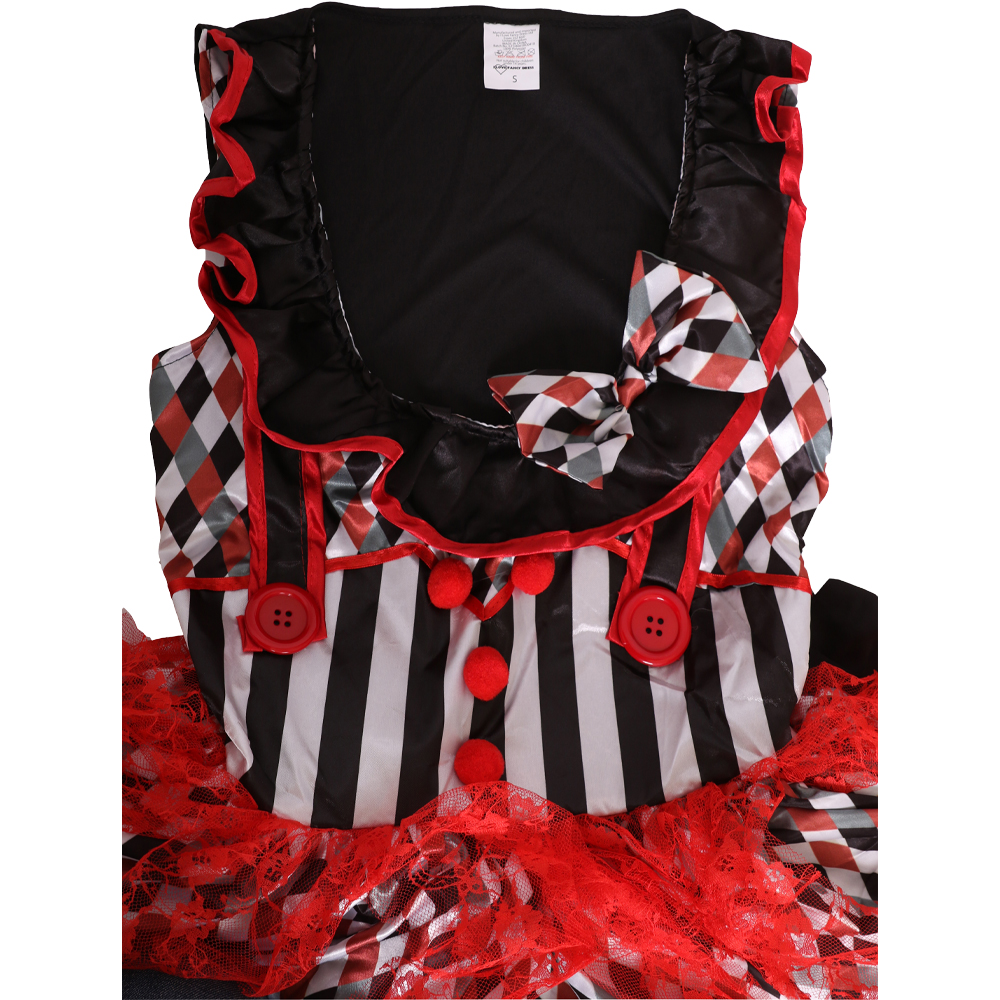 GIRLS KILLER CLOWN COSTUME HALLOWEEN EVIL HARLEQUIN JESTER FANCY DRESS ...